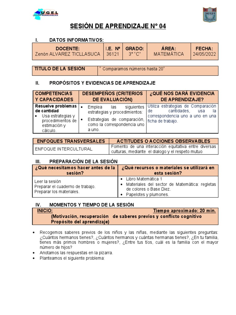 Sesión #04 Matematica (Comparamos Numeros) | PDF | Evaluación | Aprendizaje