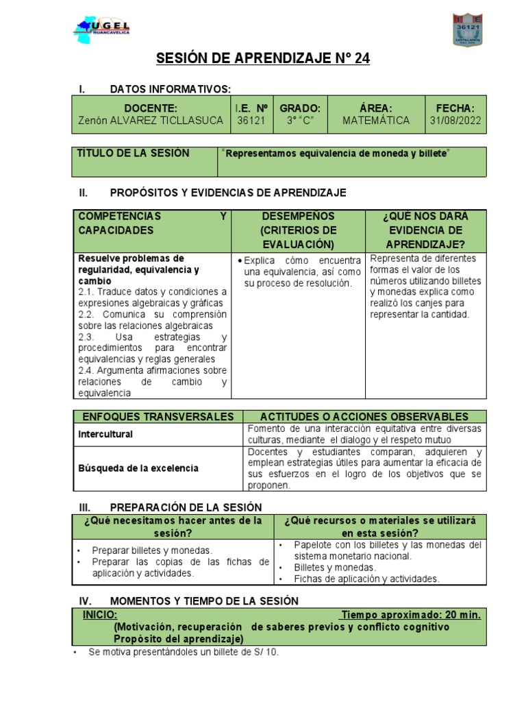 Sesión #24 Matematica (Representación Equivalencia de Monedas y ...