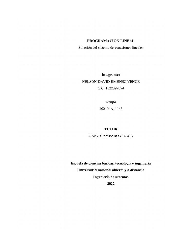Tarea0 Nelson Jimenez | PDF | Sistema de ecuaciones lineales | Álgebra
