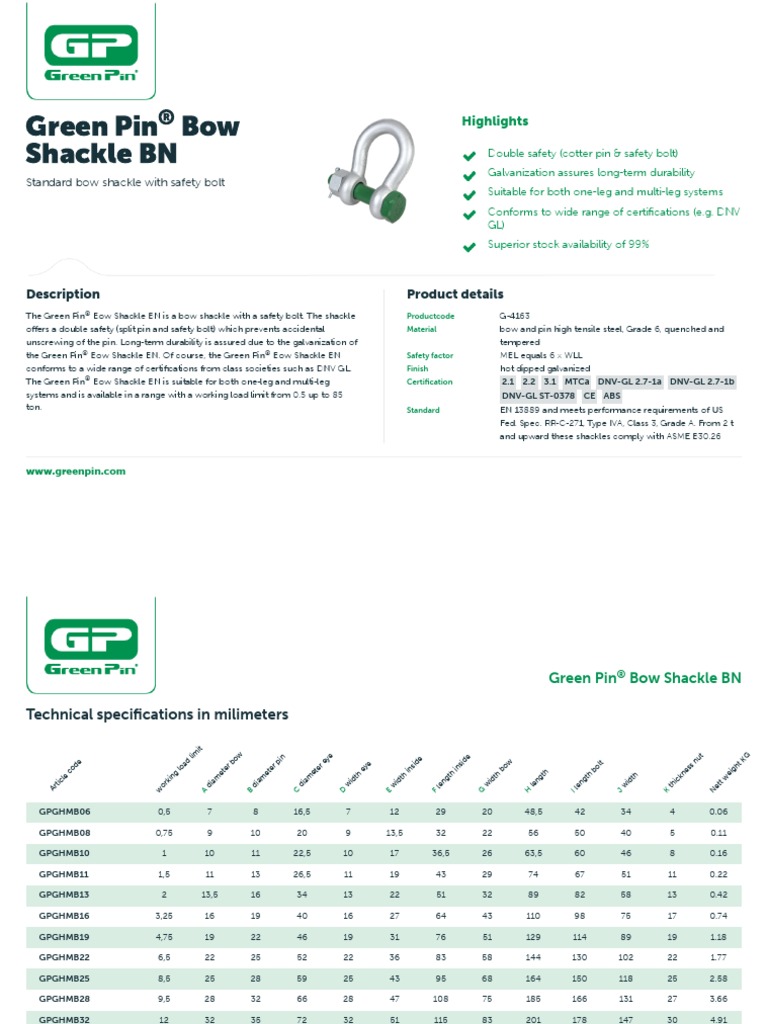 Green Pin - Green Pin® Bow Shackle BN | PDF | Screw | Metals