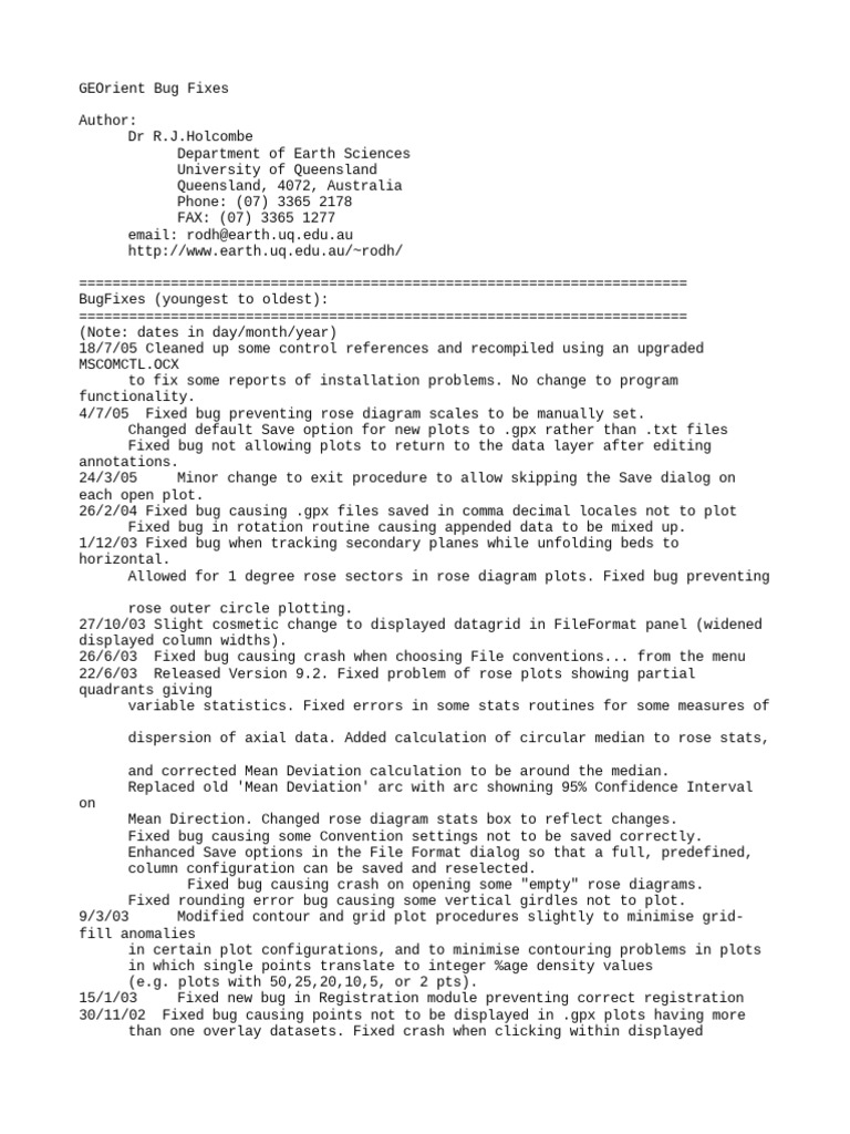 GEOrient Bug Fixes Document | PDF | Software Bug | Statistics
