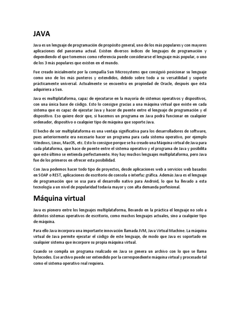 JAVA | PDF | Java (lenguaje de programación) | Software multiplataforma