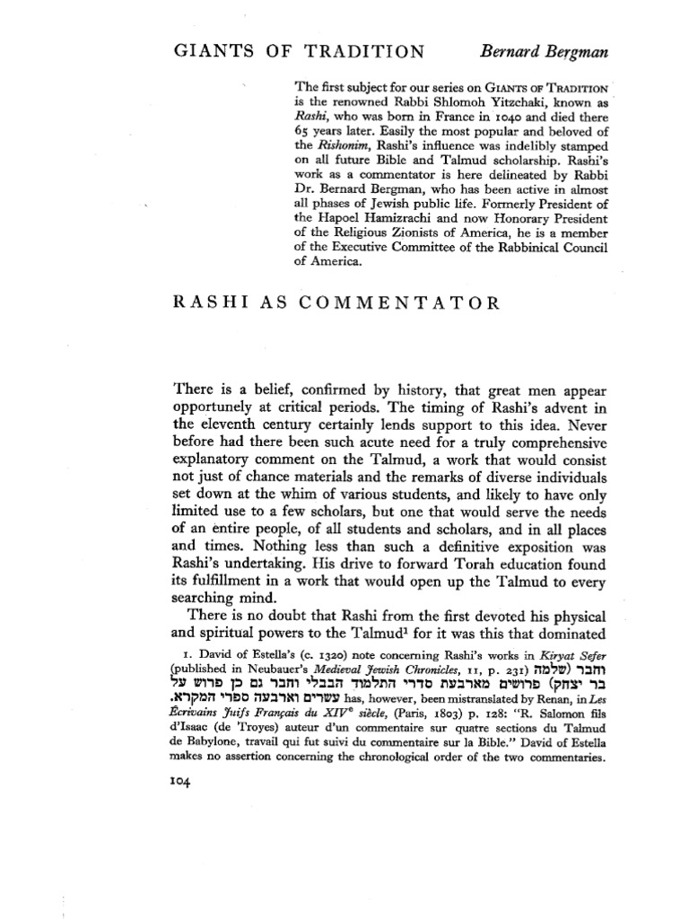 Vol1, 1 Rashi As Commentator | PDF | Talmud | Judaism
