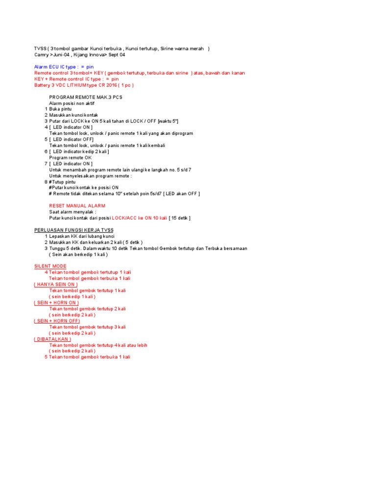 Program Remote Camry-Innova | PDF