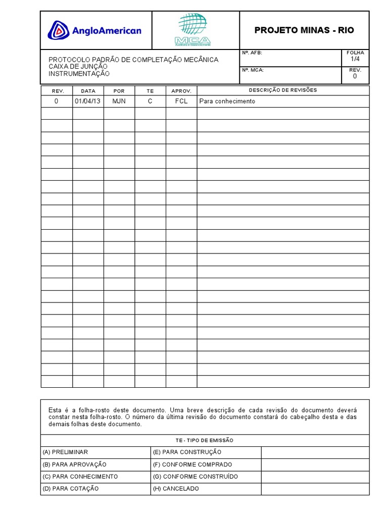 Protocolo padrão de completação mecânica para caixa de junção do ...