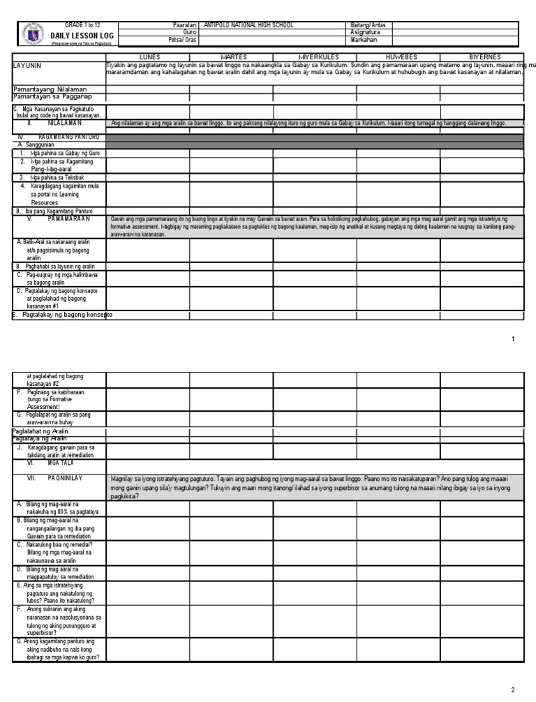 New DLL Format Filipino PDF Free | PDF
