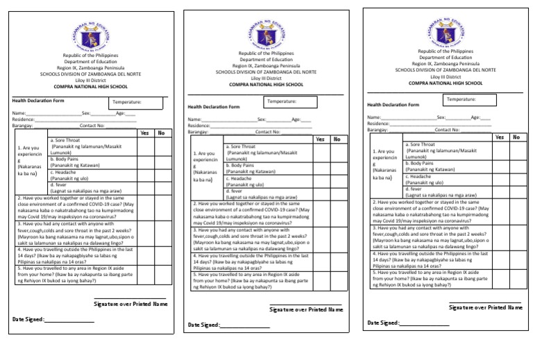 Health Declaration Form 1 | PDF | Animal Viral Diseases ...