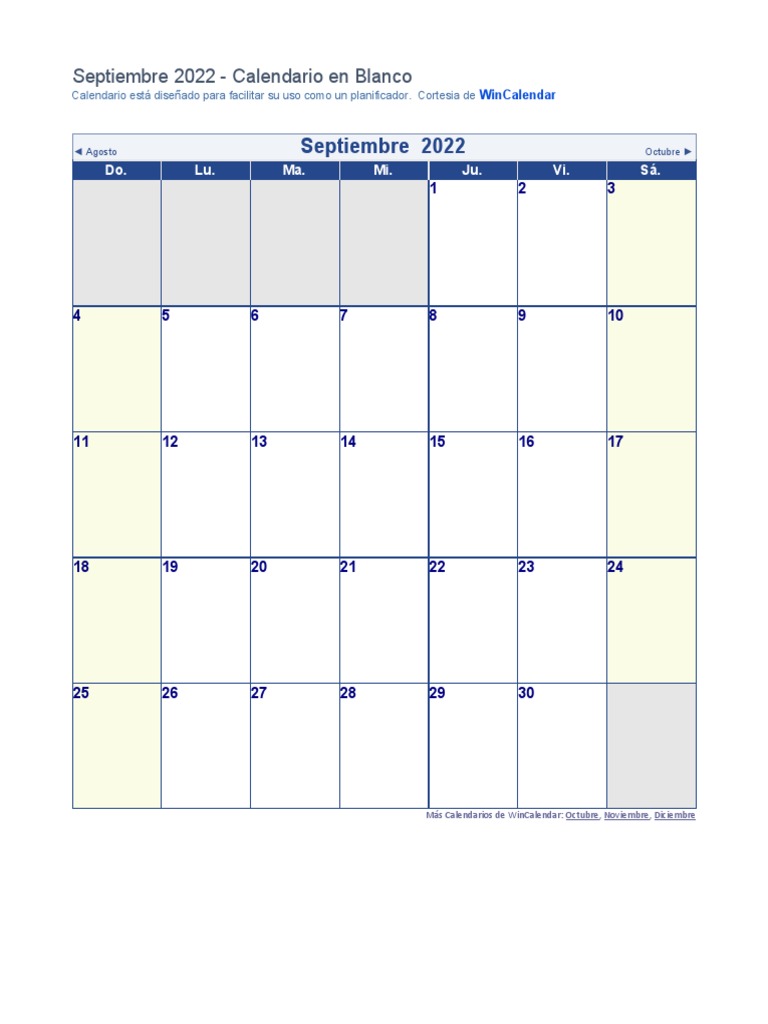 Calendario de Septiembre 2022 Imprimible | PDF