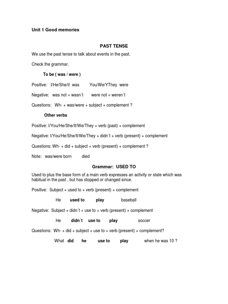 Unit 1 Good Memories | PDF