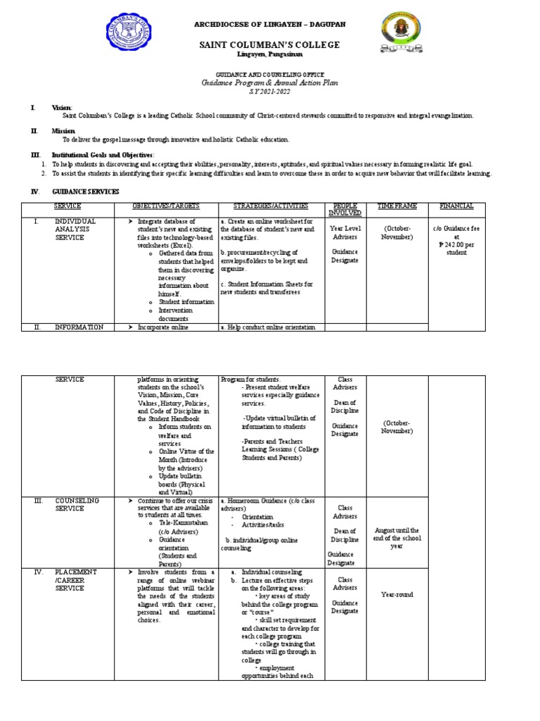 Guidance Action Plan 2021 2022 | PDF | Psychology | Cognition
