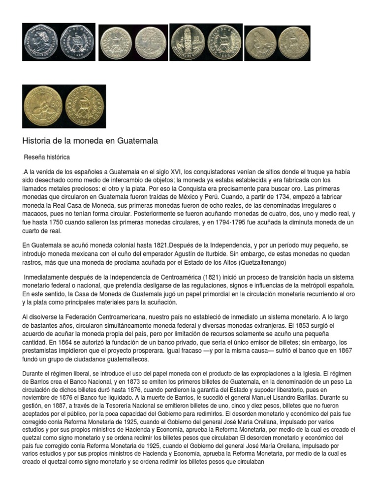 Historia de La Moneda en Guatemala | PDF | Monedas | Guatemala