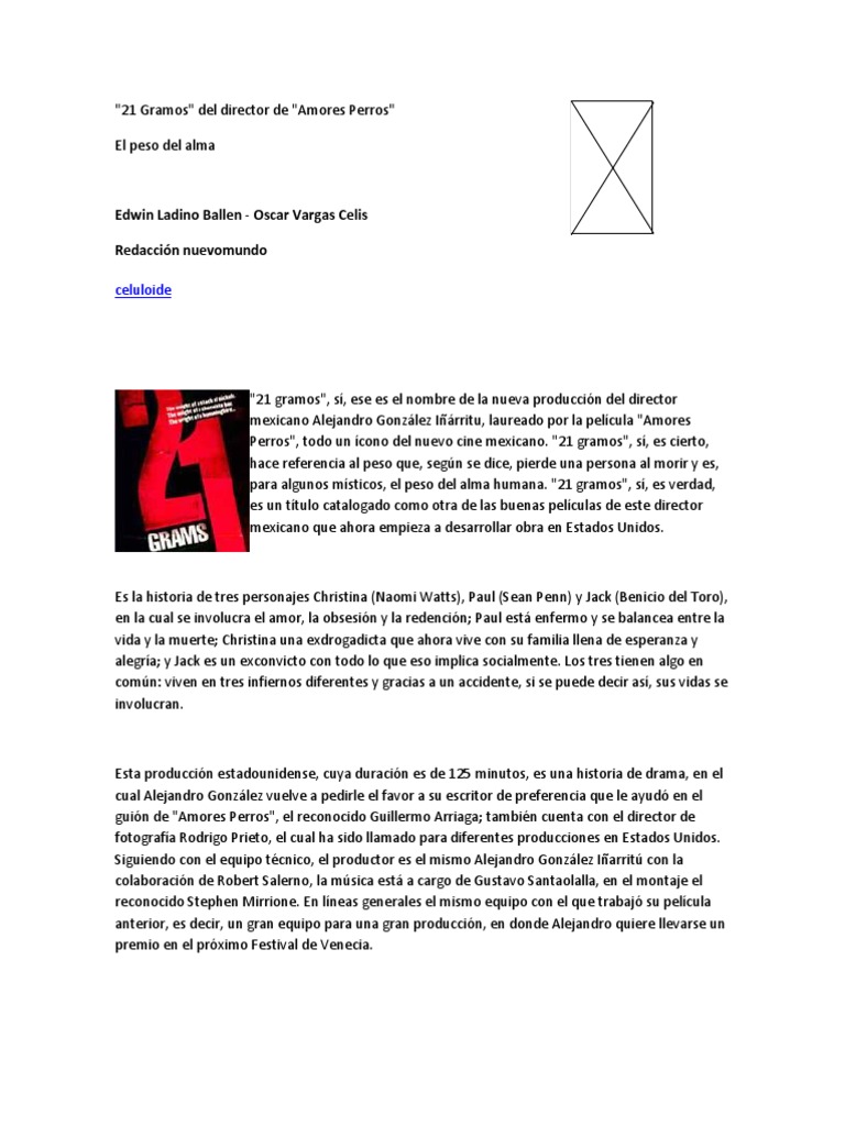 "21 Gramos: El Nuevo Proyecto de Iñárritu" | PDF | Director de cine | Cine