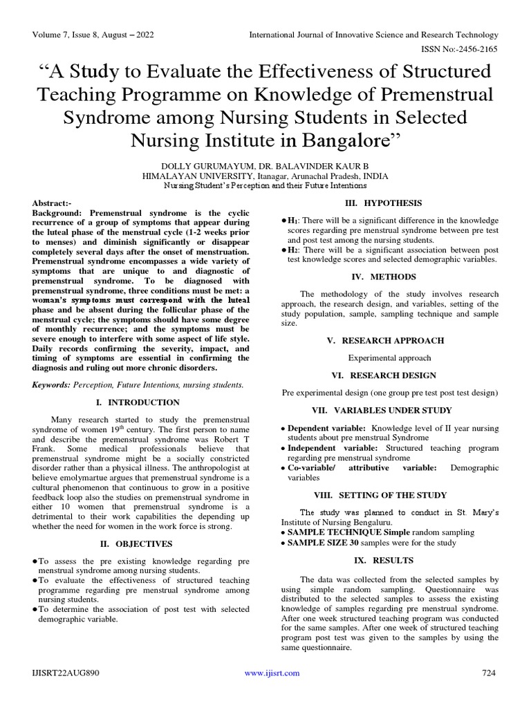 A Study To Evaluate The Effectiveness of Structured Teaching Programme ...