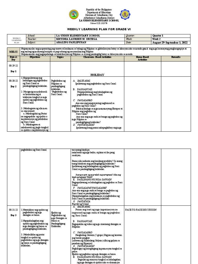 NEW WLP Aral Pan 6 Q1 Week2 | PDF