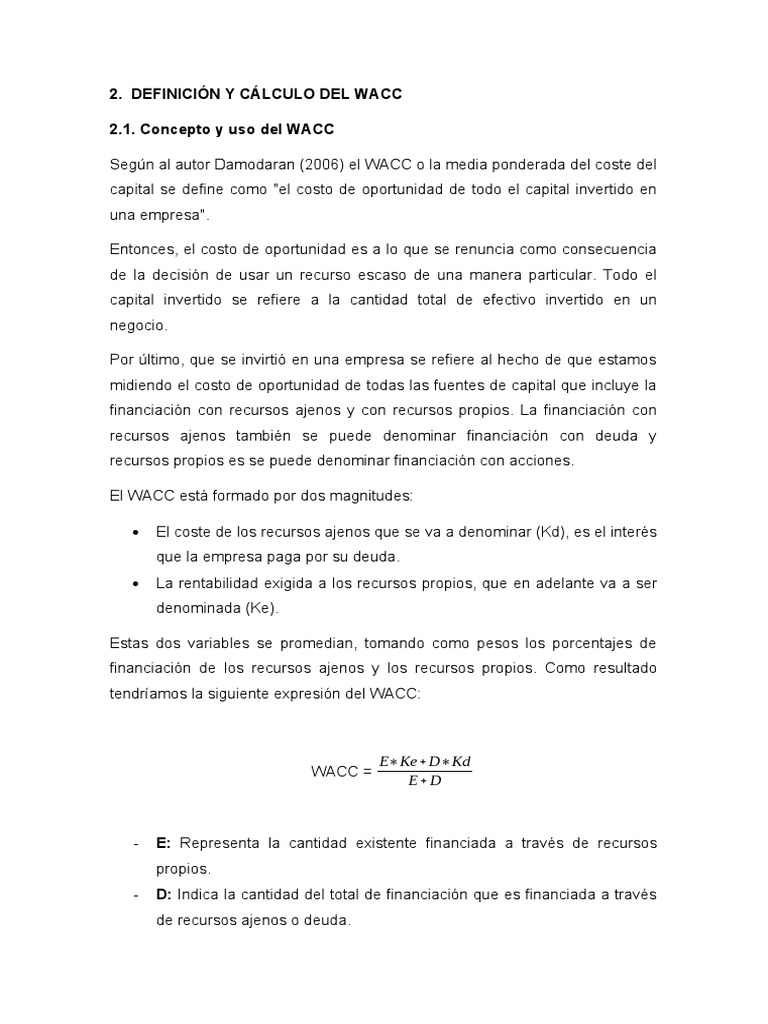 Definición y Cálculo del WACC | PDF | Ciencias económicas | Economía ...