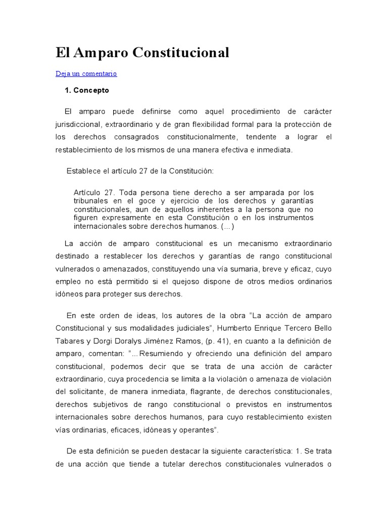 El Amparo Constitucional | PDF | Habeas corpus | Debido al proceso