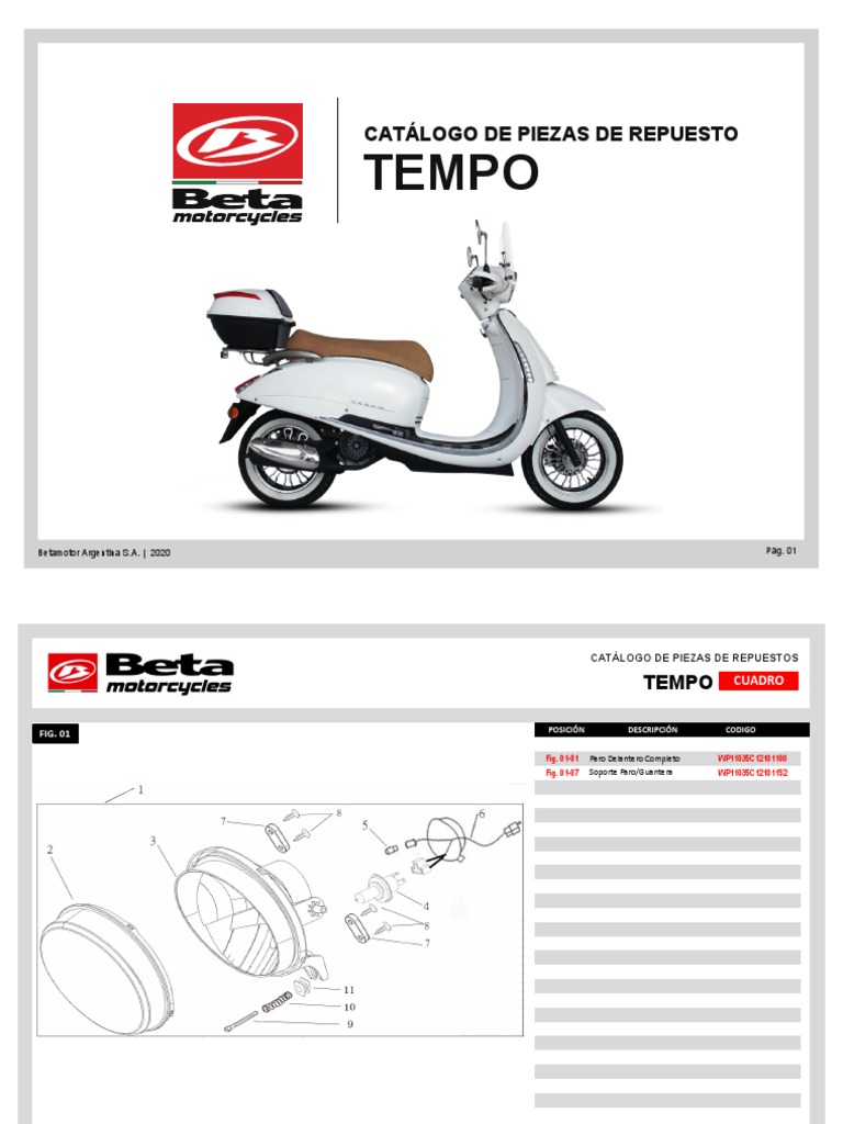 Catálogo de Repuestos Beta Tempo 150 | PDF | Vehículos | Bienes ...
