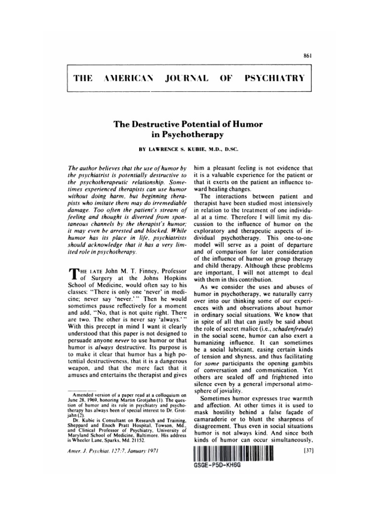 Kubie, L. (1971) - The Destructive Potential of Humor in Psychotherapy ...