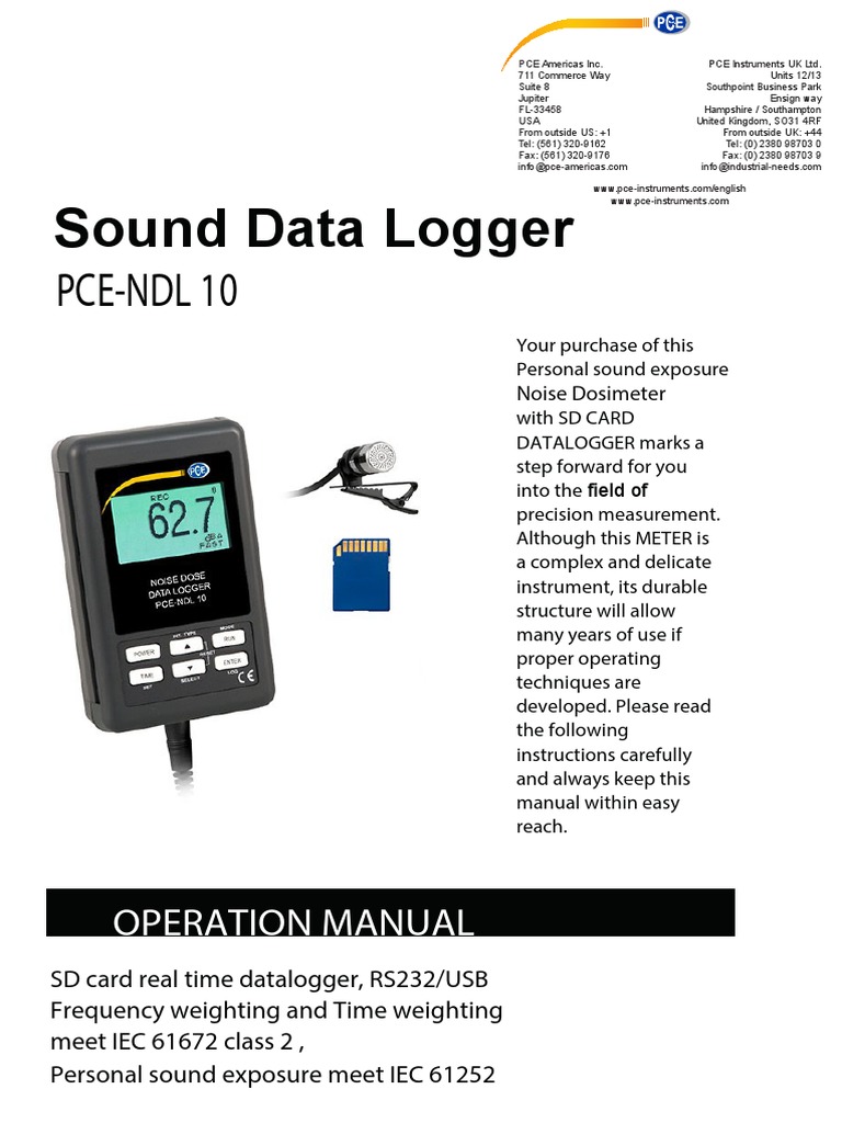 Manual Sound Data Logger Pce NDL 10 | PDF | Microsoft Excel | Decibel
