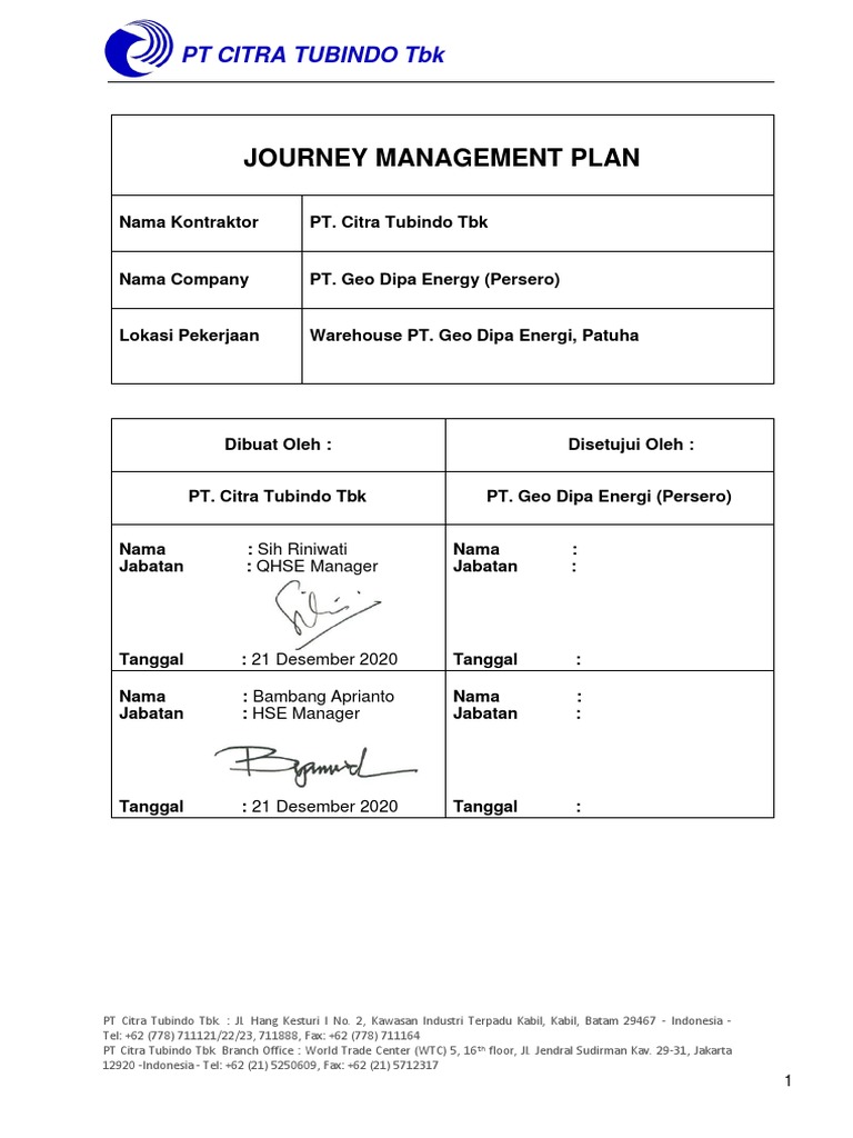 JOURNEY MANAGEMENT PLAN GDE PatuhaRev03 | PDF