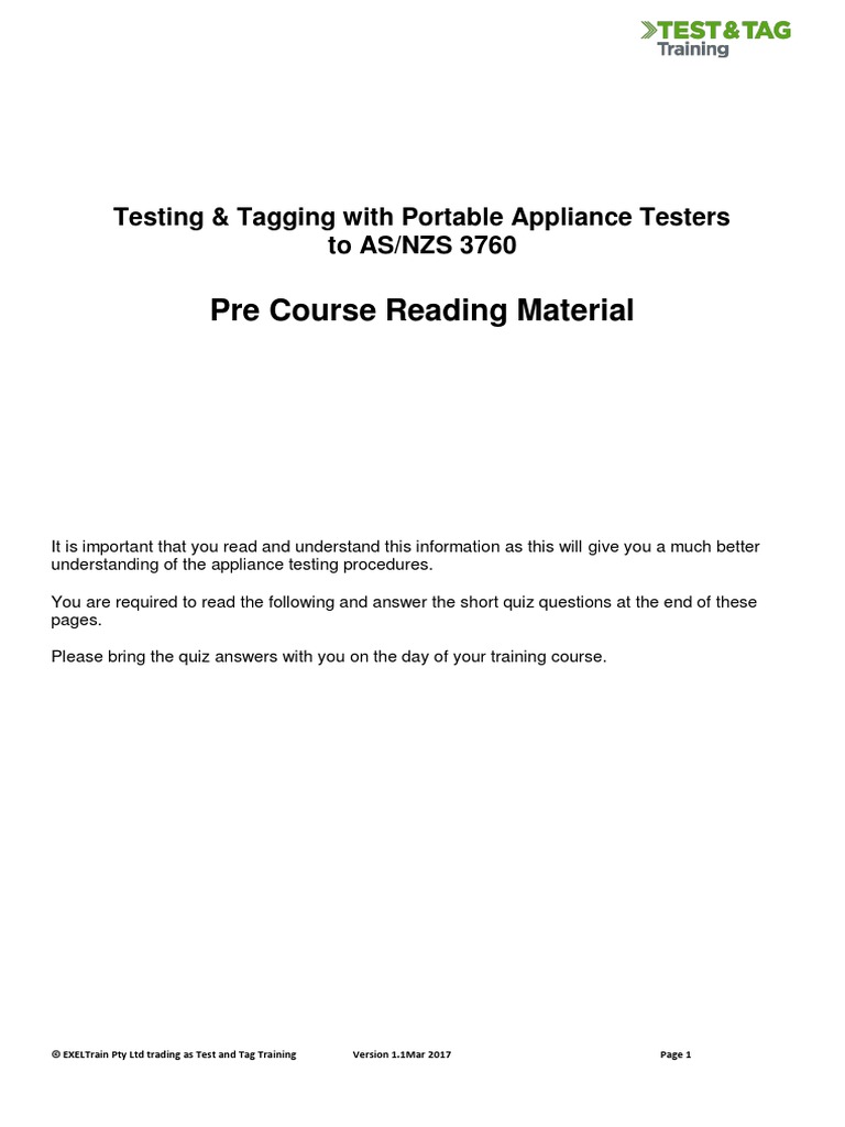 Test & Tag Reading Material V1 - 1 Mar 2017 | PDF | Occupational Safety ...