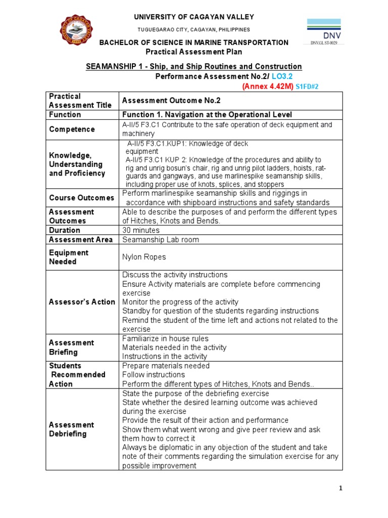 Seam 1 Performance Assessment No. 2 | PDF | Knot