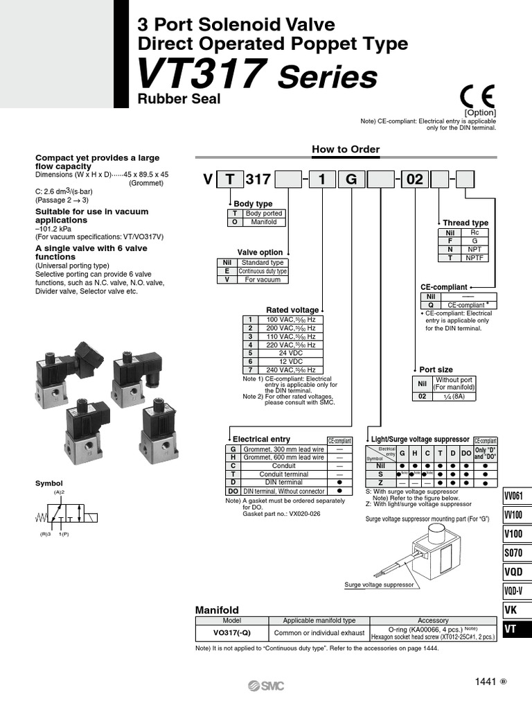 Air Knocker Solenoid SMC VT317 CAtalog | PDF | Valve | Electrical Connector