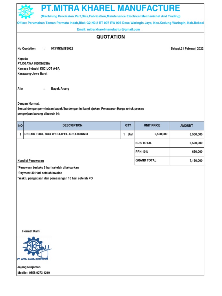 Areatrium 3 Tool Drying Mesh Box Quotation Rev. 1 | PDF