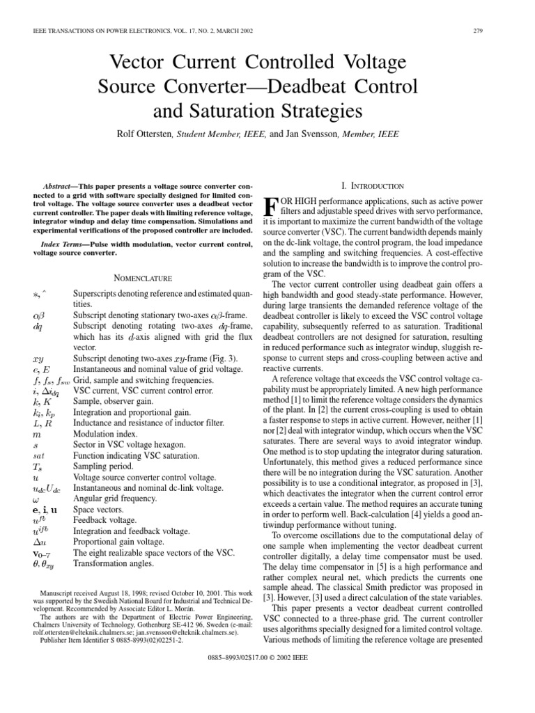 Vector Current Controlled Voltage Source Converter Deadbeat Control and ...