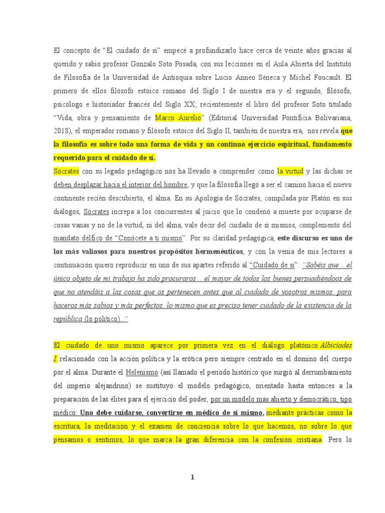 Cuidado de sí: Foucault y Sócrates | PDF | Michel Foucault | Sócrates