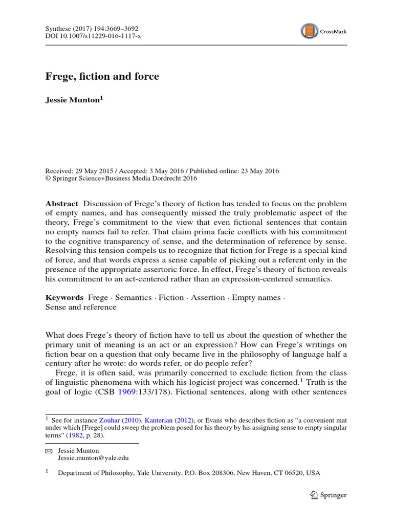 MUNTON, Jessie. Frege, Fiction and Force | PDF | Gottlob Frege | Thought