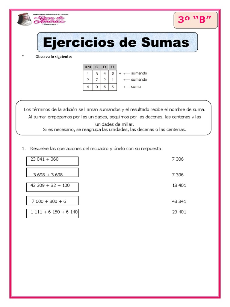 La Suma-Ejercicios | PDF | Matemática Elemental | Notación Matemática