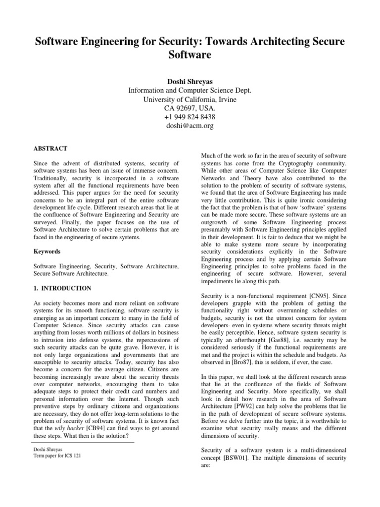 Software Engineering For Security | PDF | Common Object Request Broker Architecture | Security