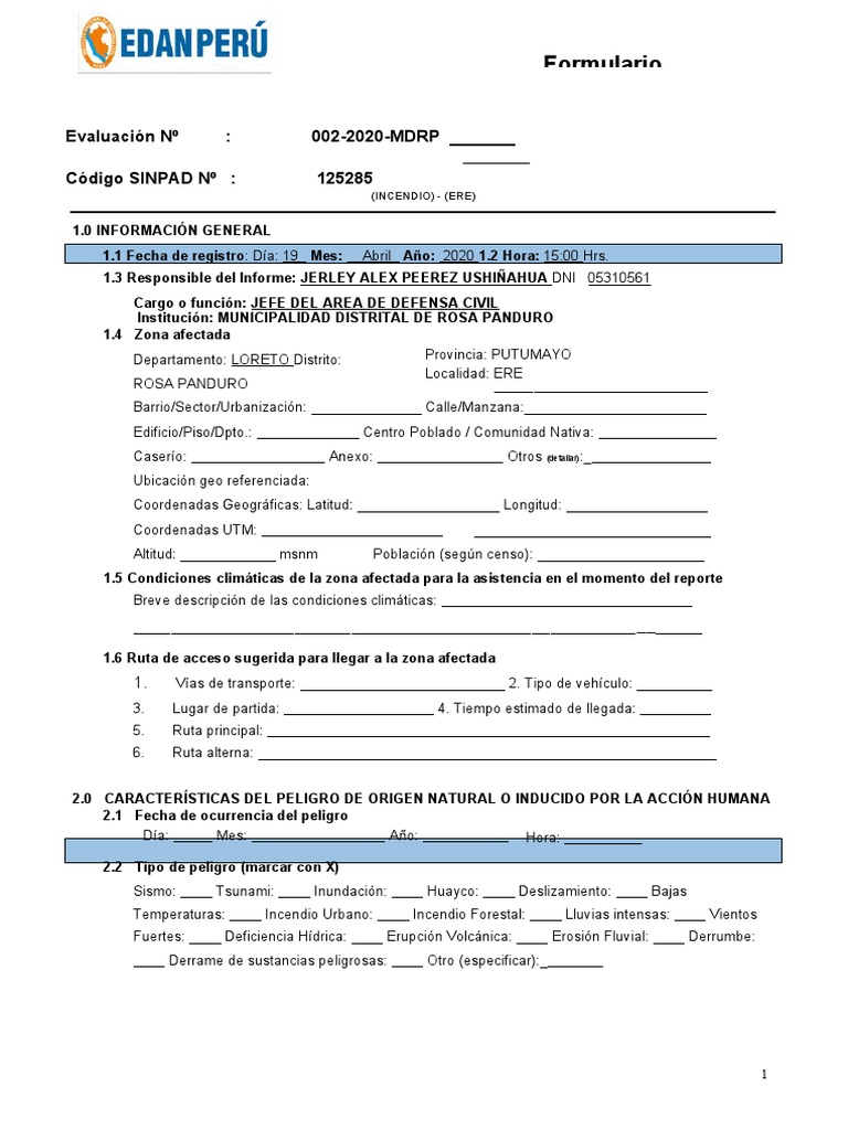 Formato 3 - EDAN Peru Preliminar | PDF | Alimentos | Ambulancia
