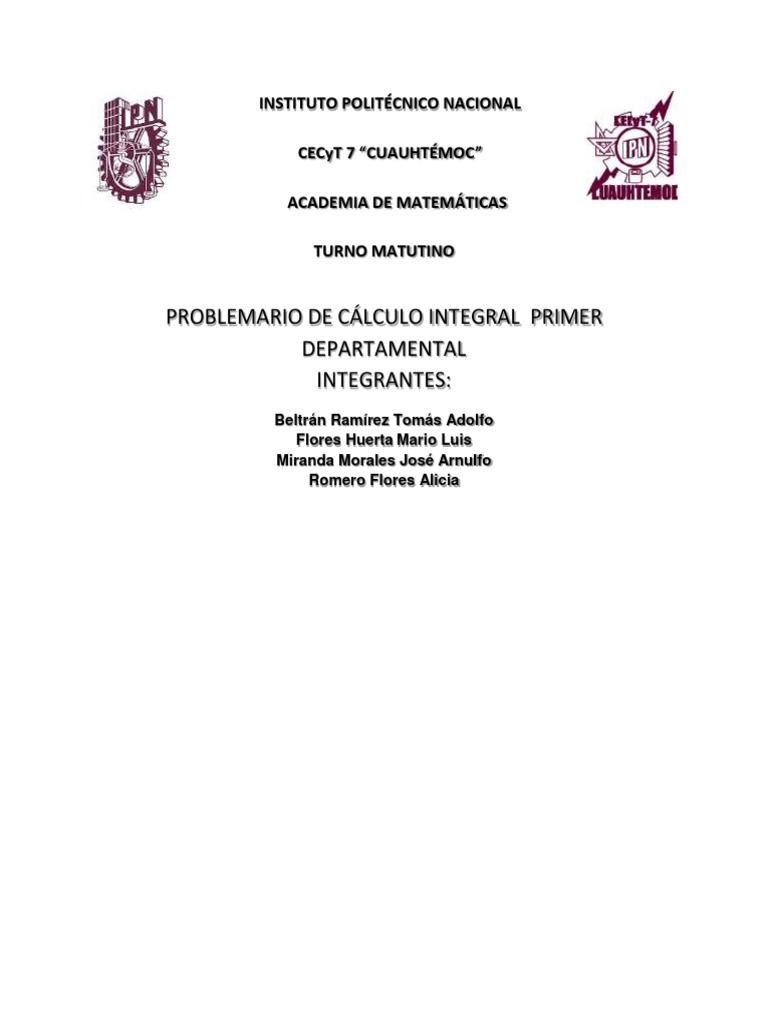Problemario Cálculo Integral | PDF