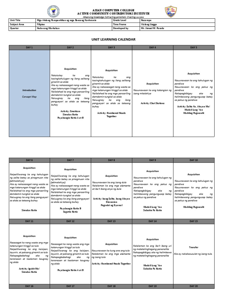 Filipino 10 - Calendar | PDF