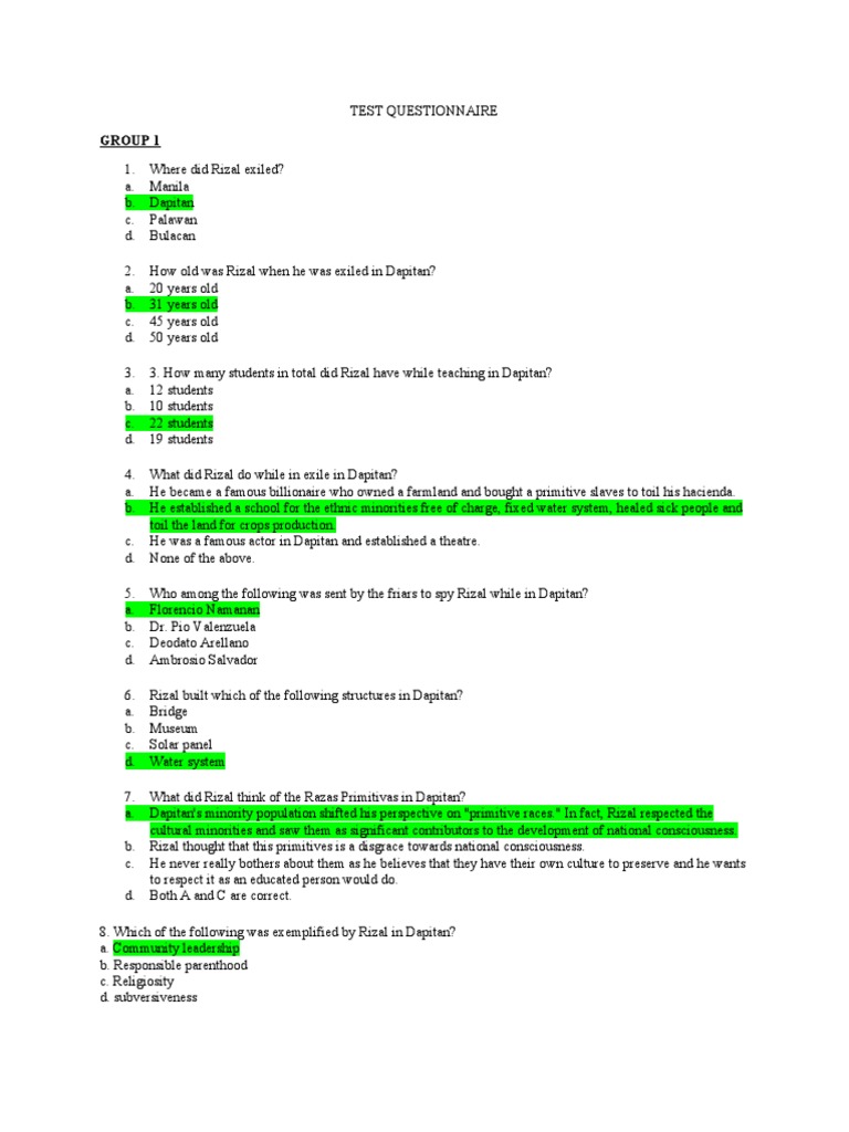 Test Questionnaire (Group 1-10) | PDF | Philippines