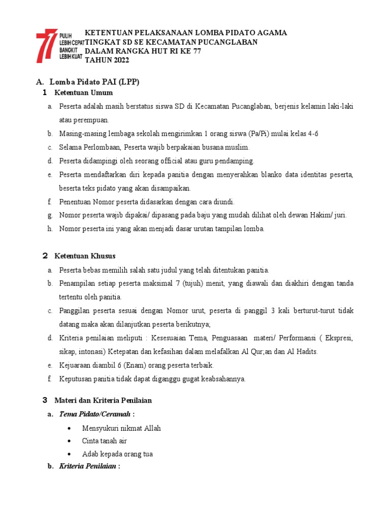 Juknis Lomba PIDATO AGAMA | PDF