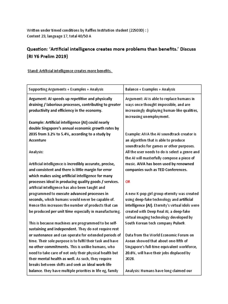 H1 GP Raffles 40/50 Essay Plan - Artificial Intelligence | PDF | Artificial Intelligence ...