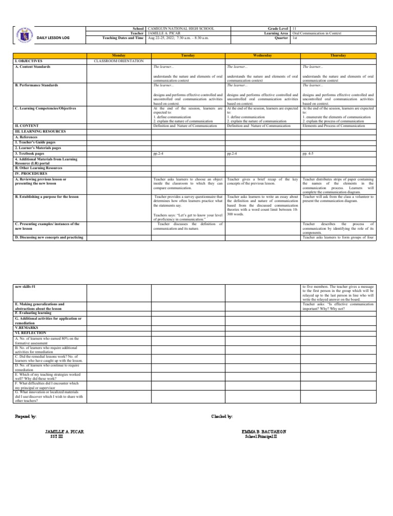 Daily Lesson Log | PDF | Teachers | Learning