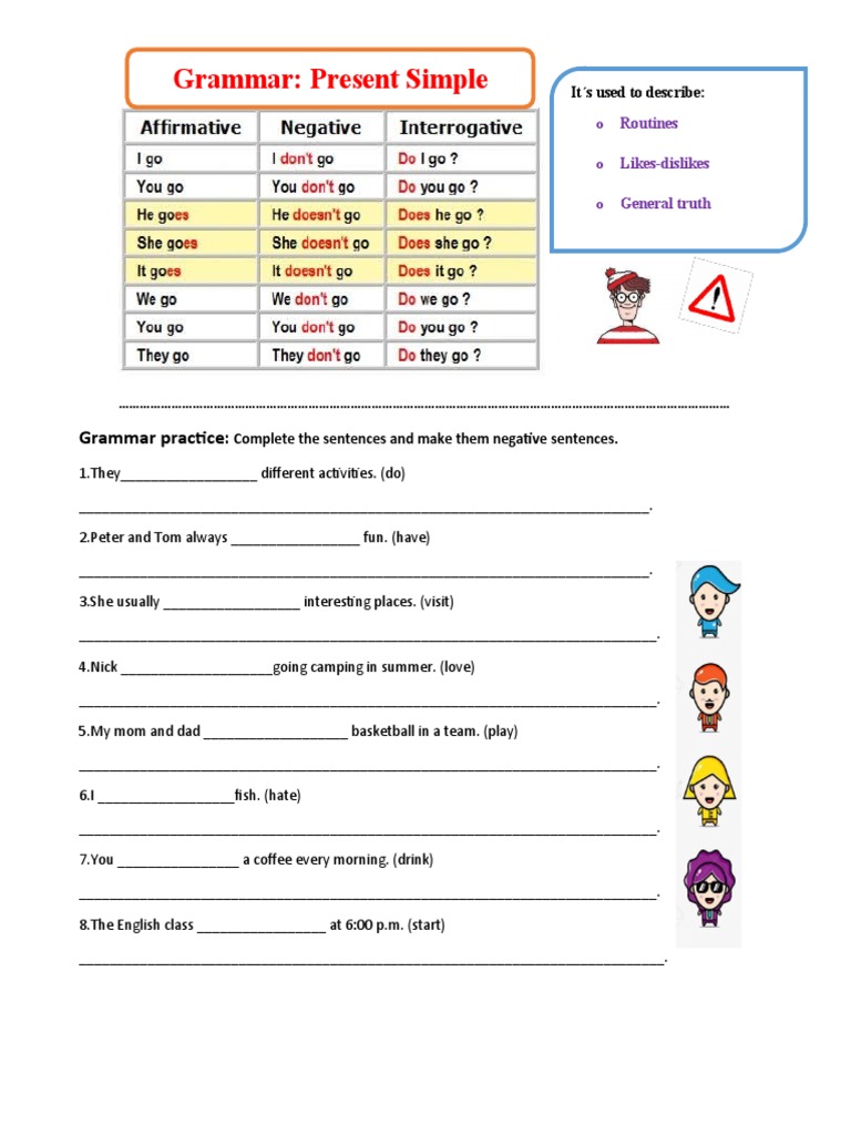 Grammar Practice Present Simple 6th Grade Students | PDF | Language ...