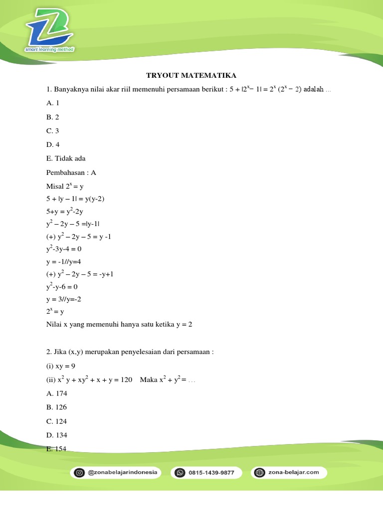 Tryout Matematika Zona Belajar | PDF