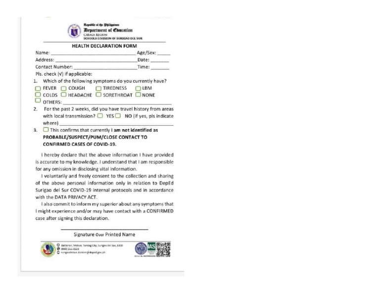 Health Declaration Form | PDF