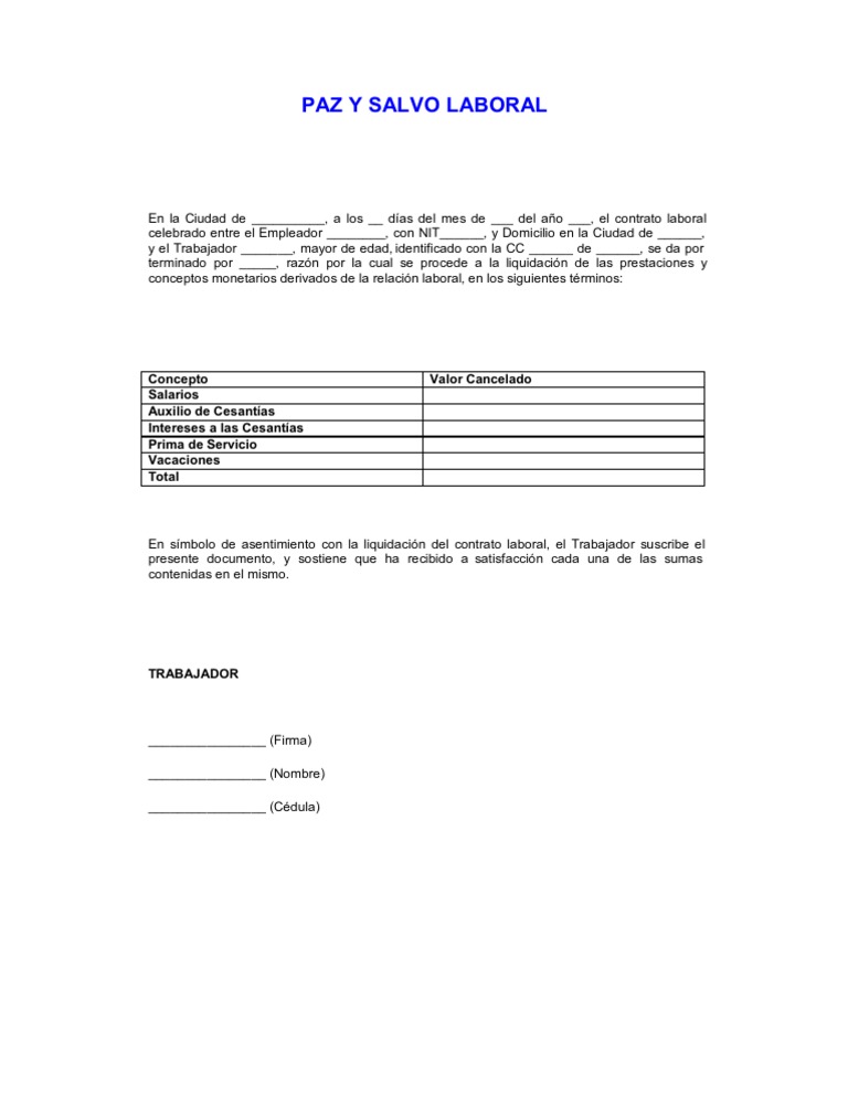 Paz y Salvo Laboral