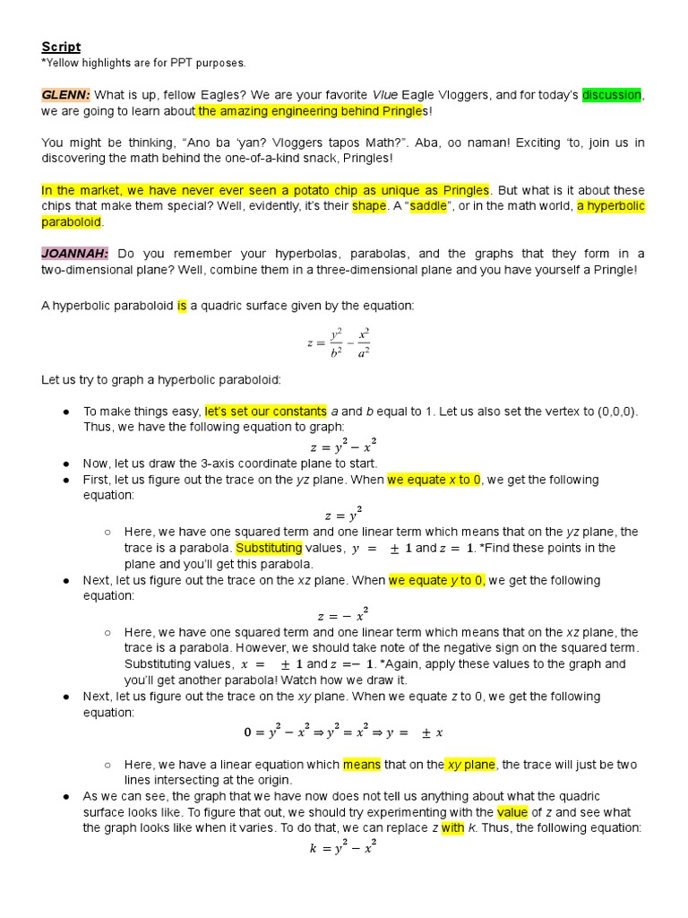 Hyperbolic Paraboloid Pringles | PDF | Mathematics | Theoretical Physics