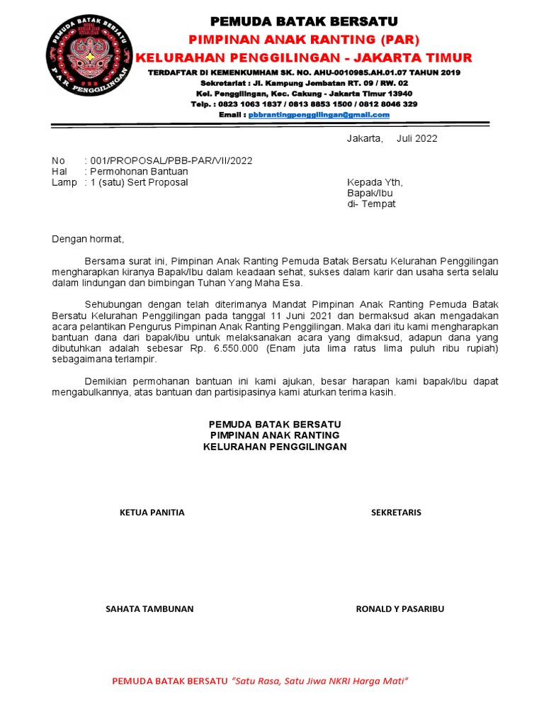 Proposal Pelantikan PBB Par Penggilingan | PDF