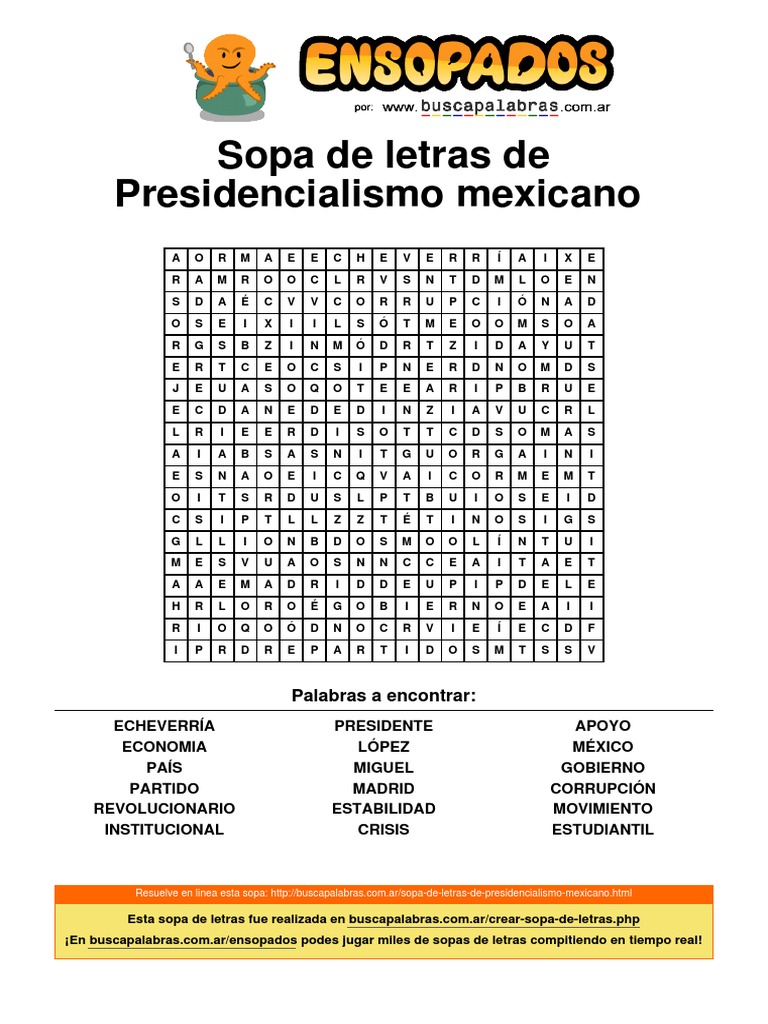 Sopa de Letras de Presidencialismo Mexicano | PDF | Gobierno
