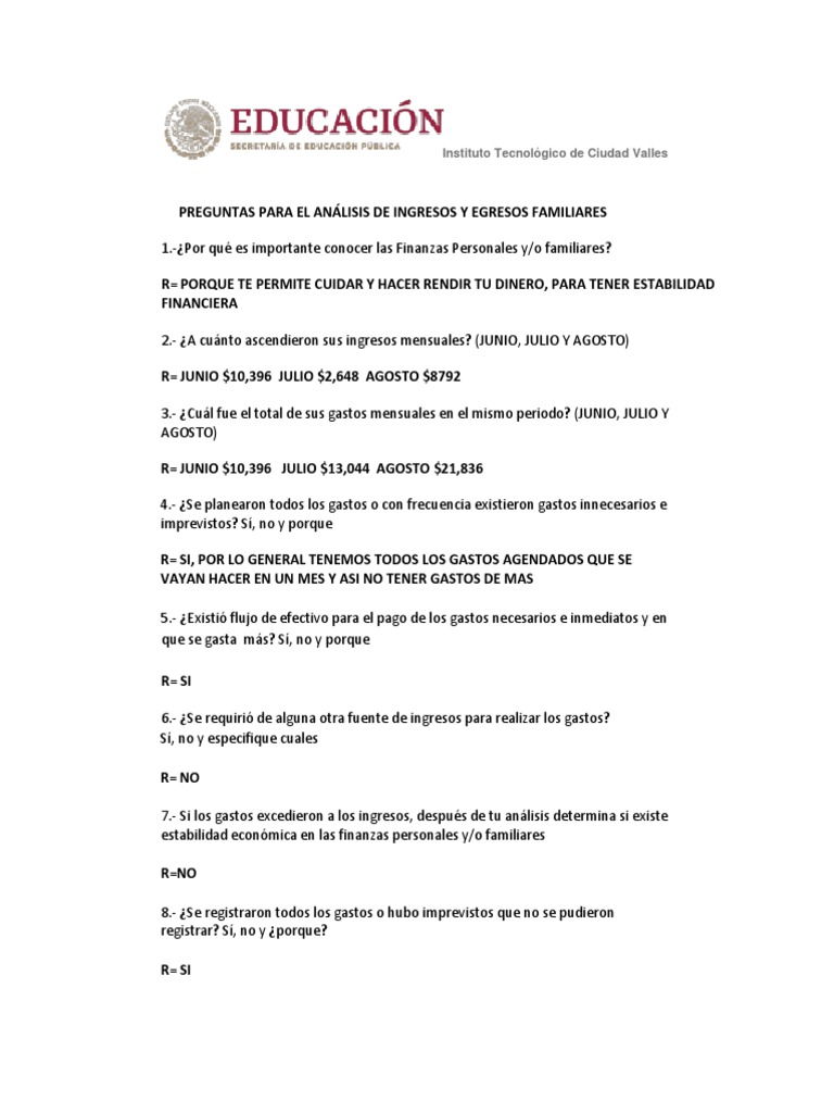 Pregdetabladeingresosyegresos Aevo | PDF