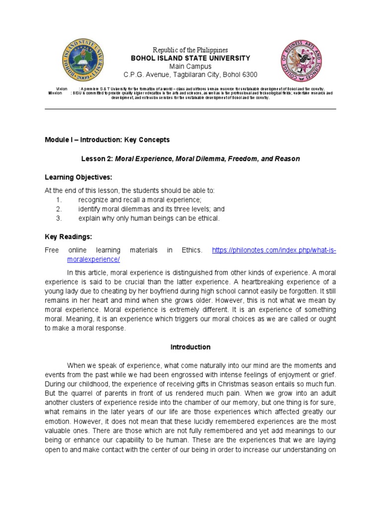 Ethics Module Lesson2 | PDF | Morality | Free Will