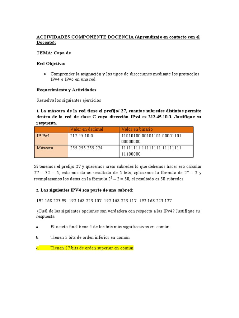 Resolución de Ejercico - Redes | PDF | Dirección IP | Yo Pv6